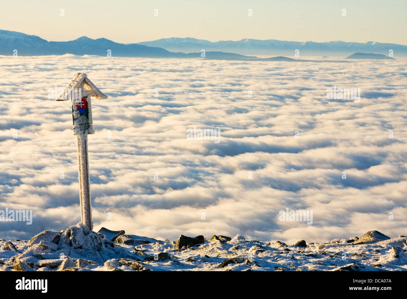 Landscape winter hill scene with fog Stock Photo - Alamy