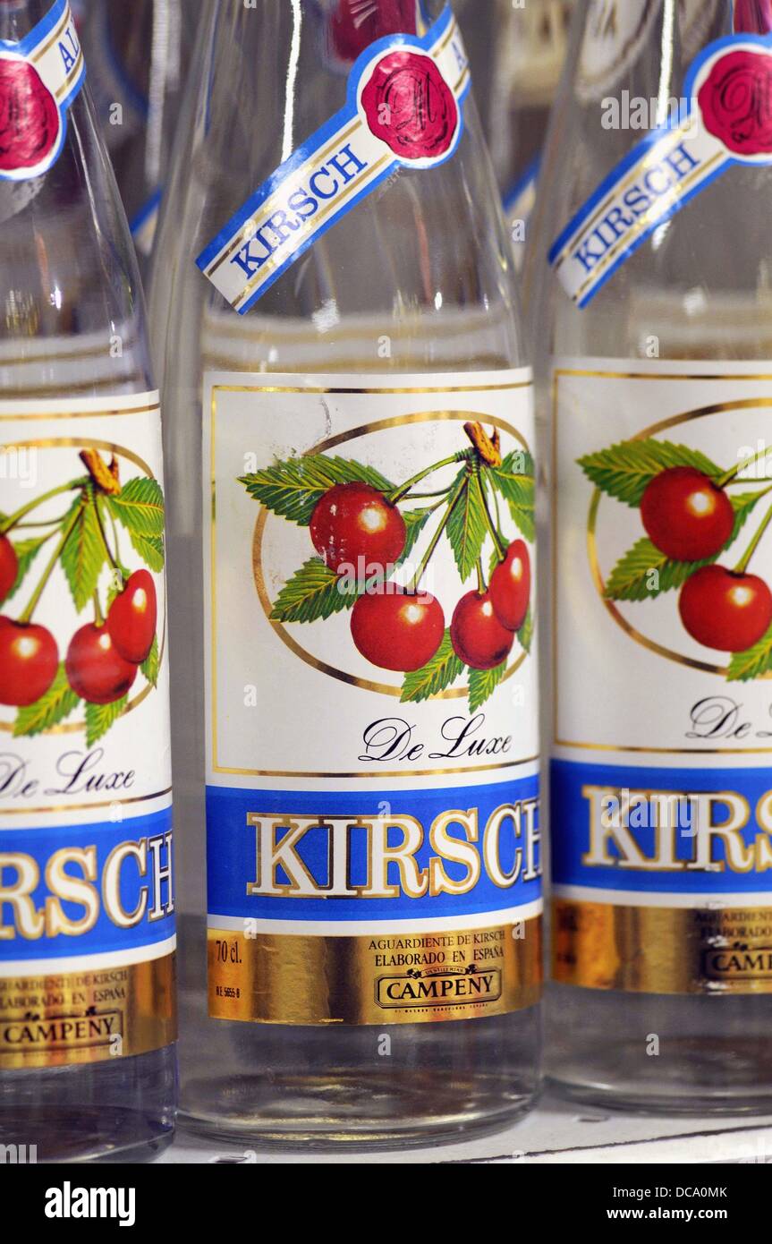 Bottles of kirsch liqueur in a supermarket, Andorra Stock Photo - Alamy