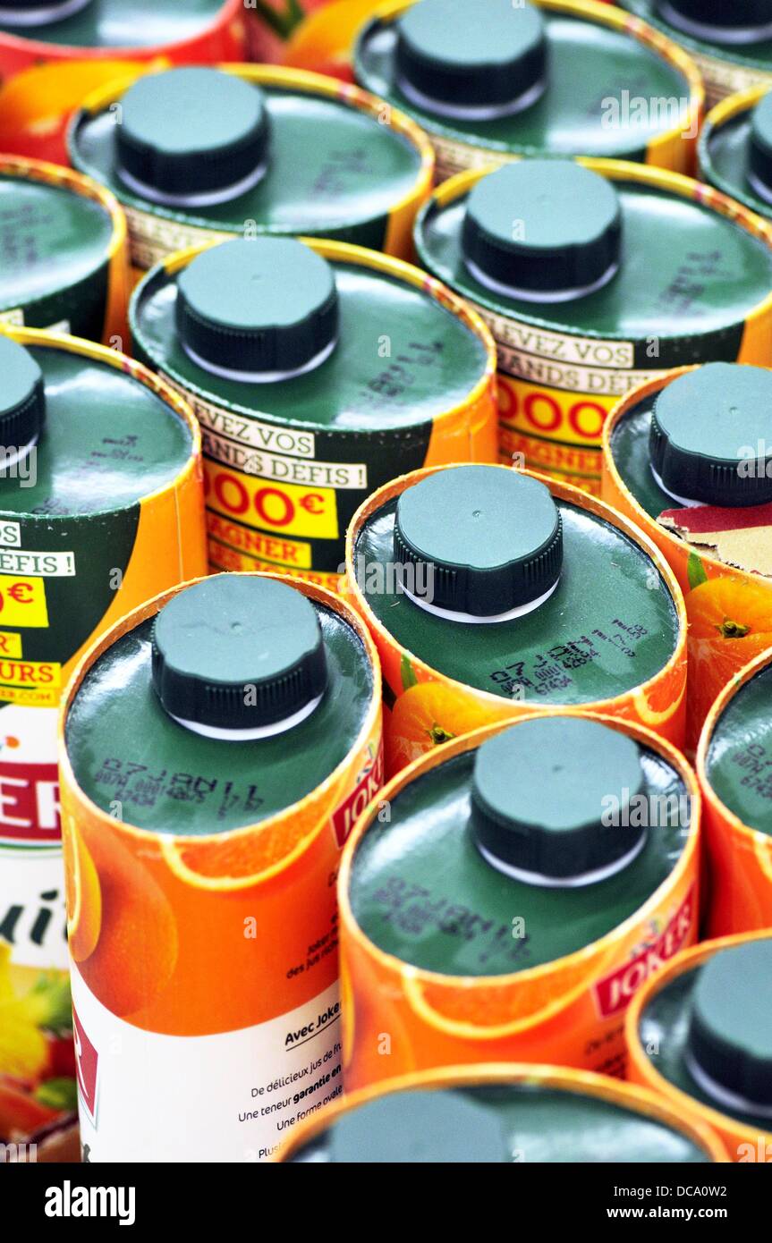 Bottles of fruit juice in a supermarket, France Stock Photo - Alamy