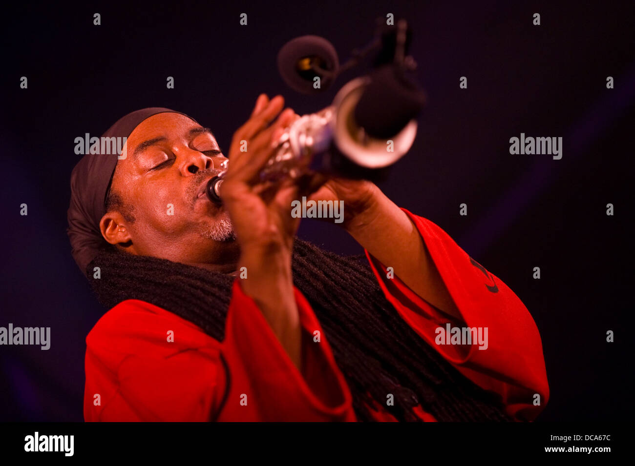 Jazz musician Courtney Pine playing on stage at Brecon Jazz Festival ...