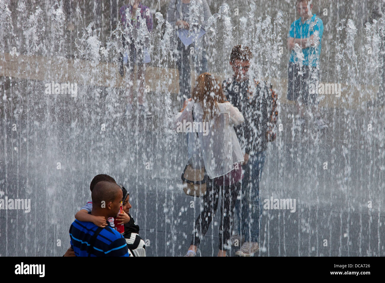 People Playing In The Appearing Rooms, Interactive Water Fountains, The ...