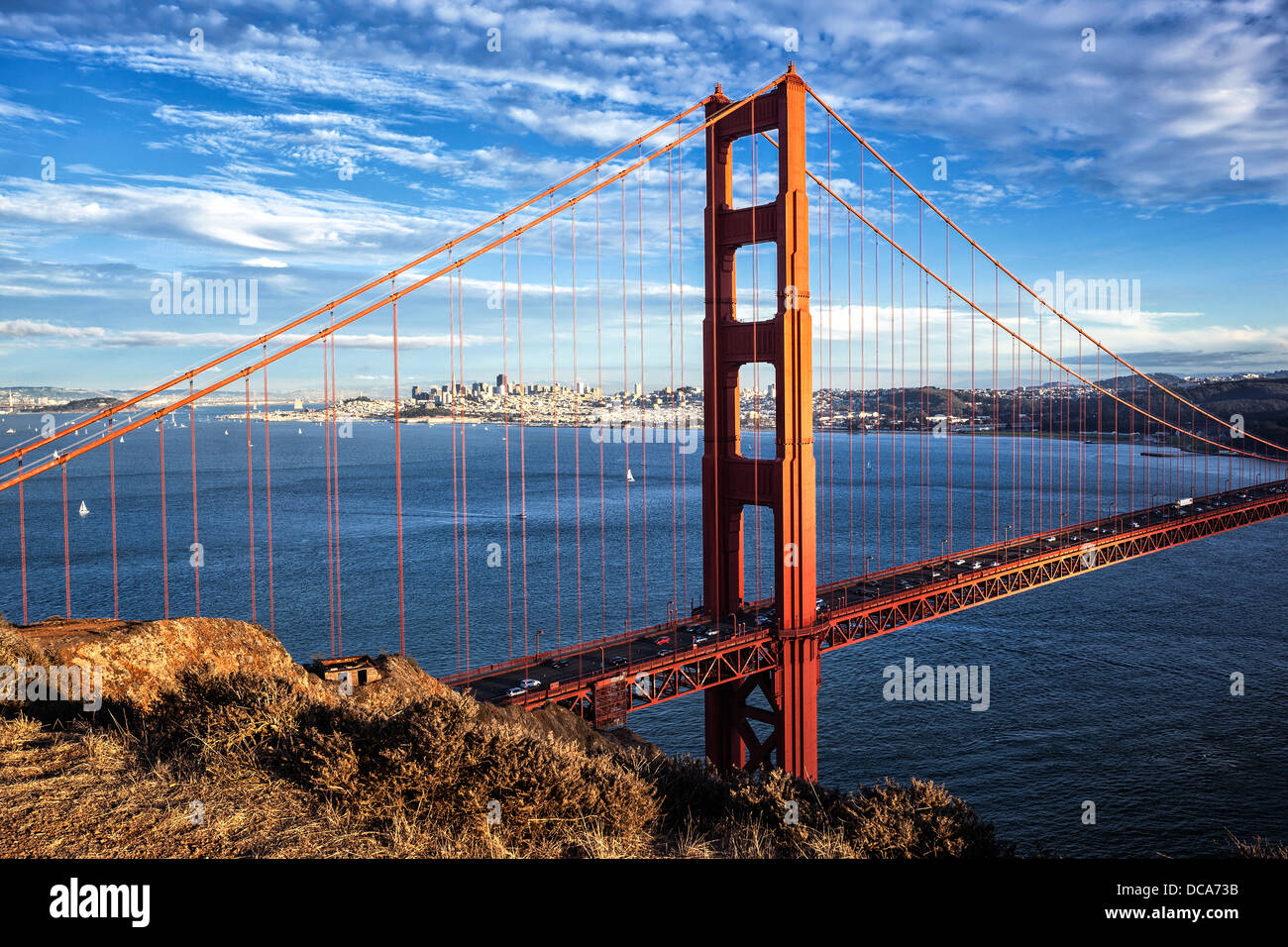 famous view of Golden Gate Bridge in San Francisco, California, USA ...