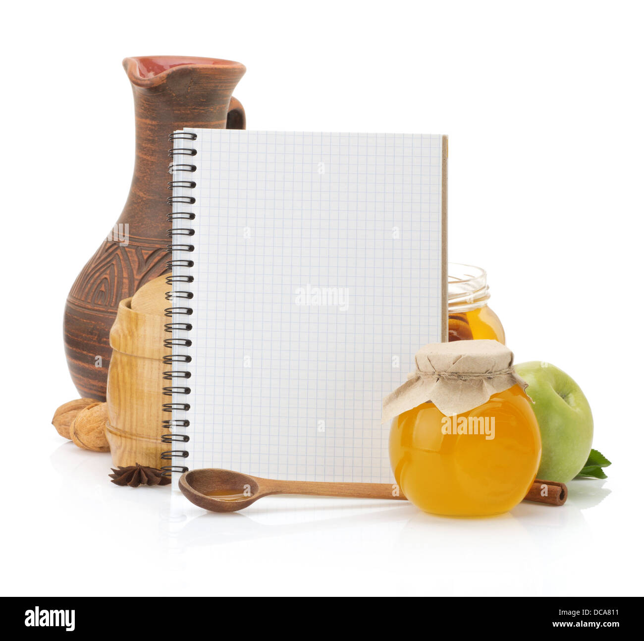 cooking recipes book and food isolated on white background Stock Photo ...