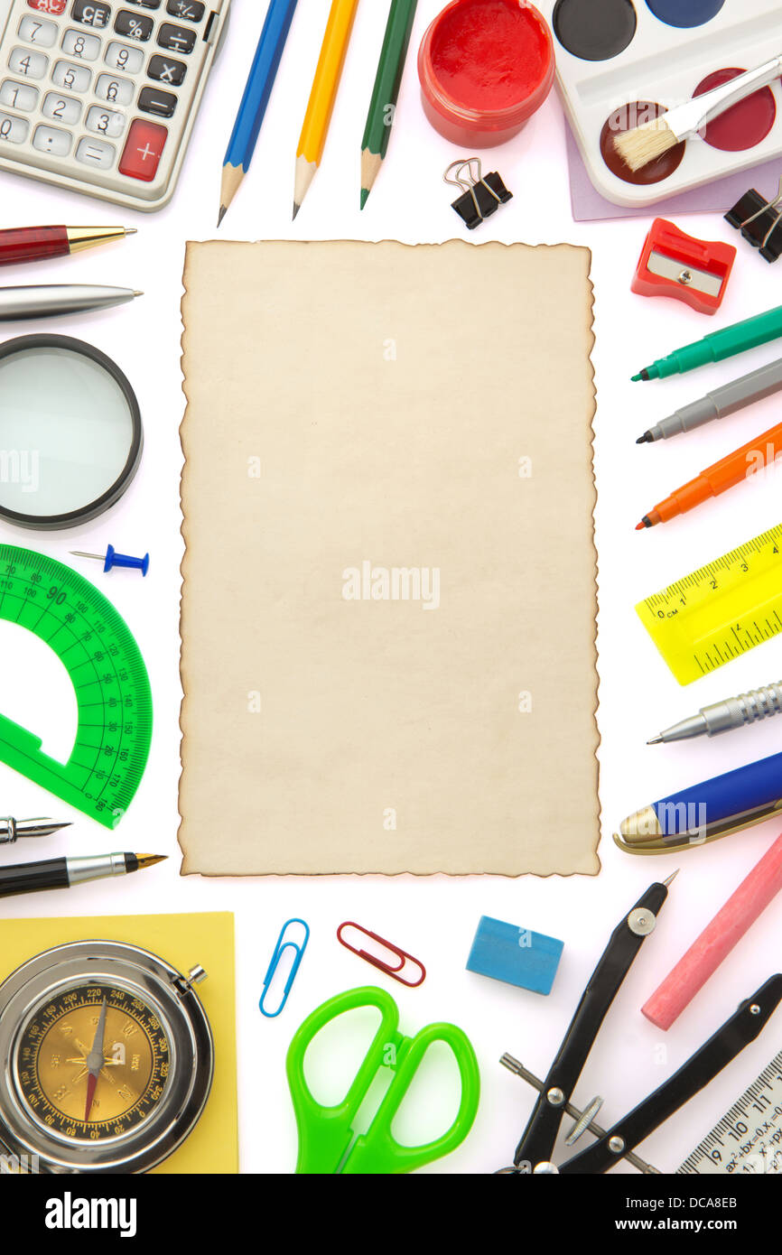 school and office supplies isolated on white background Stock Photo - Alamy