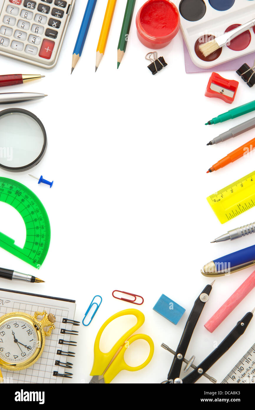school and office supplies isolated on white background Stock Photo - Alamy
