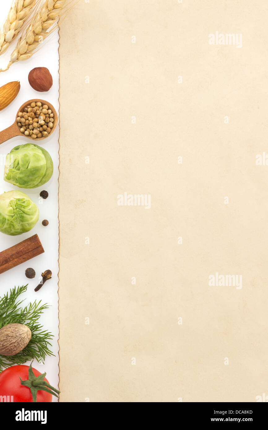 food ingredients and paper isolated on white background Stock Photo - Alamy