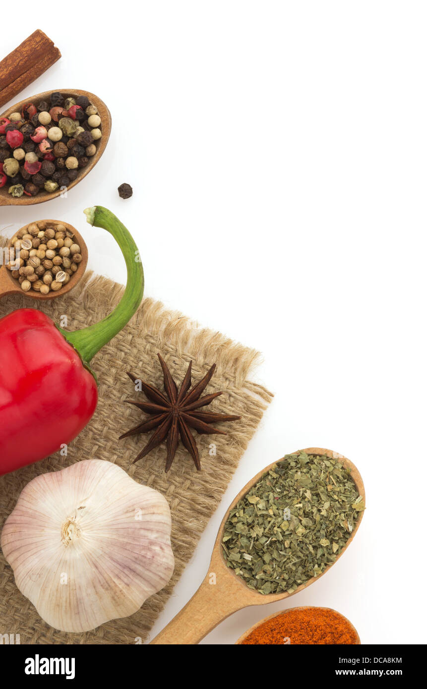 food ingredients and spices isolated on white background Stock Photo ...