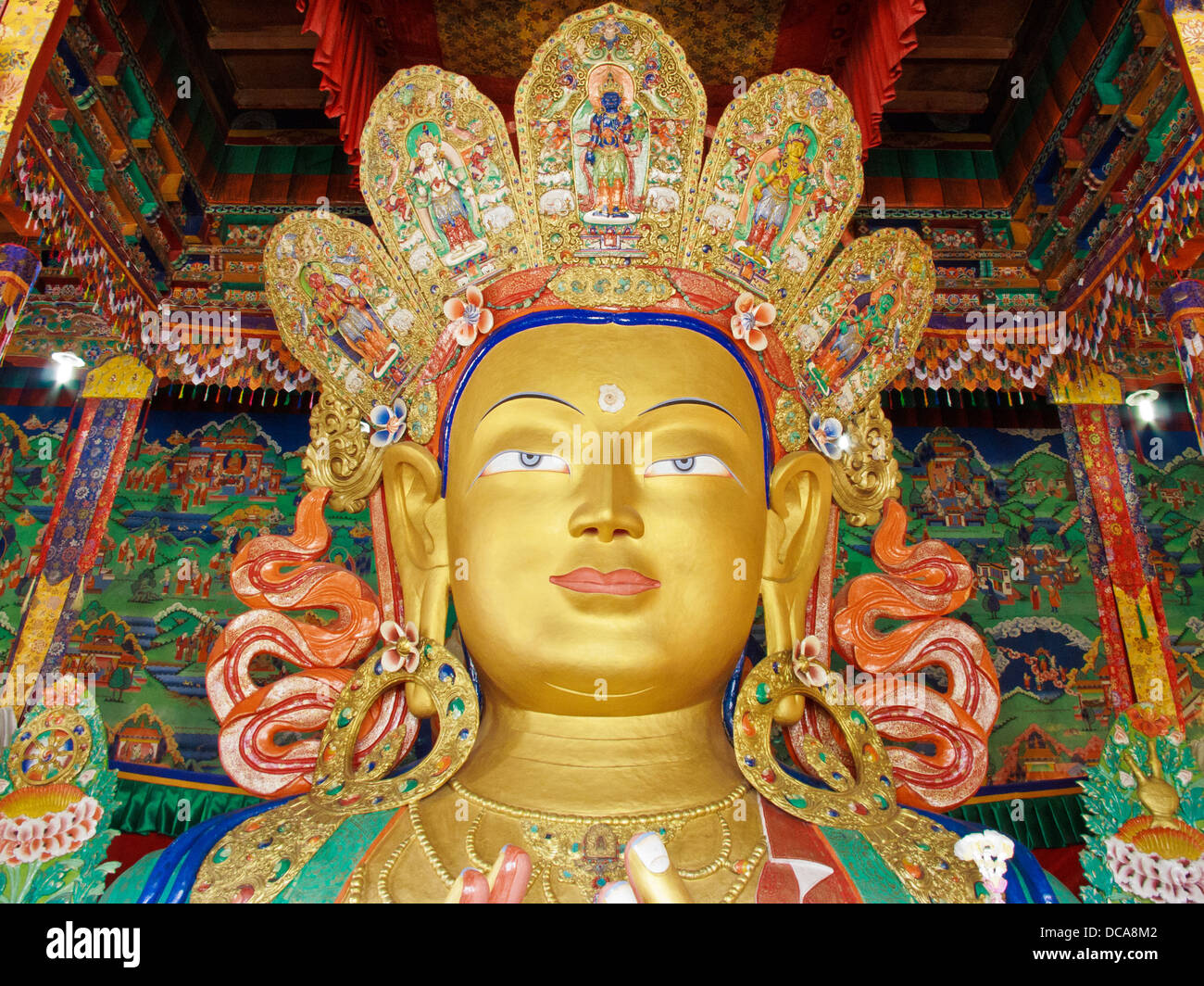 The beautiful Maitreya Buddha statue at Thiksey monastery Stock Photo ...