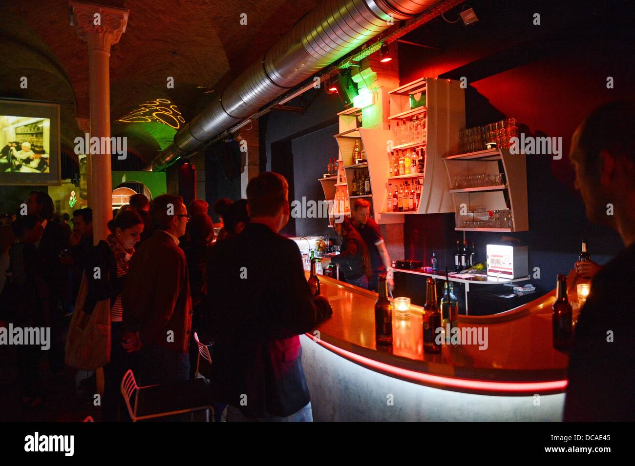 Berlin, Germany. 13th Aug, 2013. People attend the after party for the ...