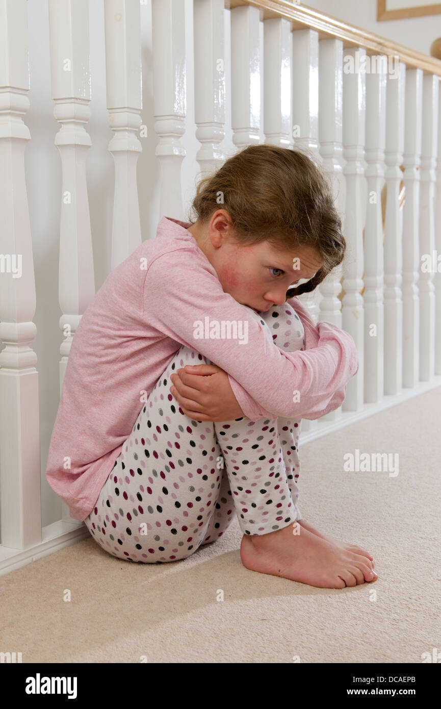 Sad Little Girl Sitting Crying