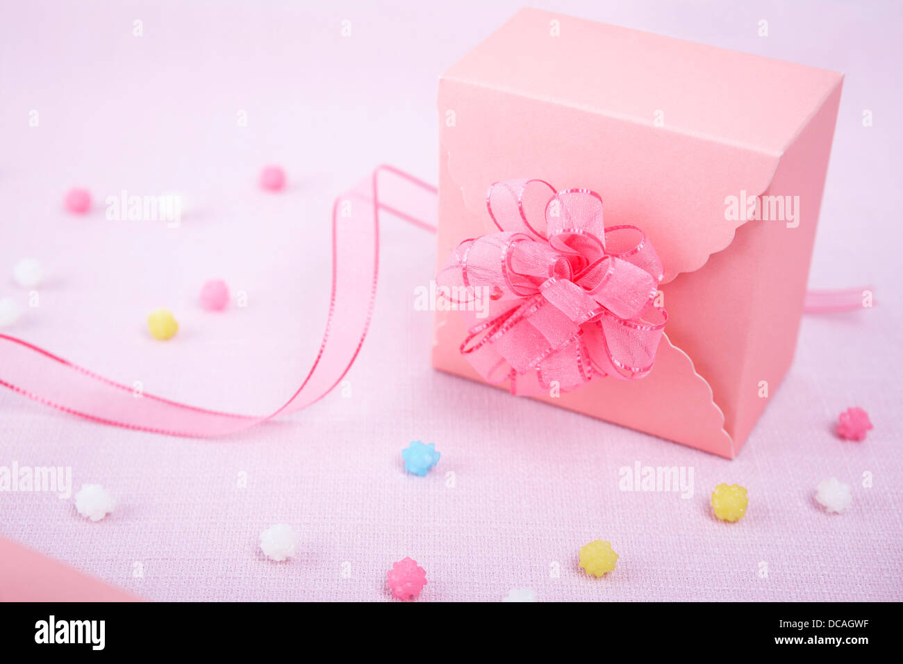 pink gift boxes with pink flowers Stock Photo - Alamy