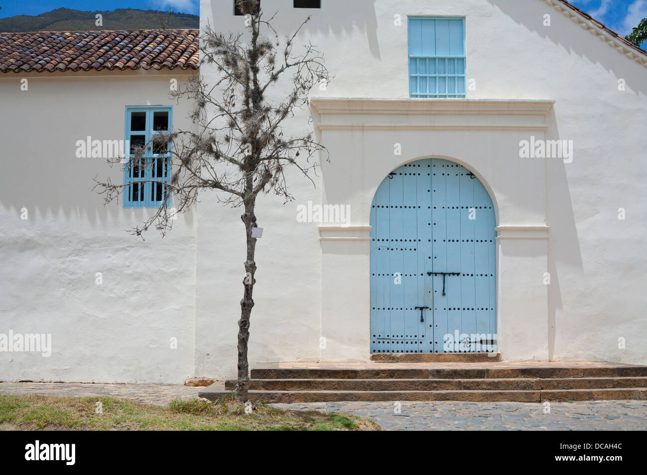 Colonial architecture in the streets of Villa de Leyva in the Boyaca ...