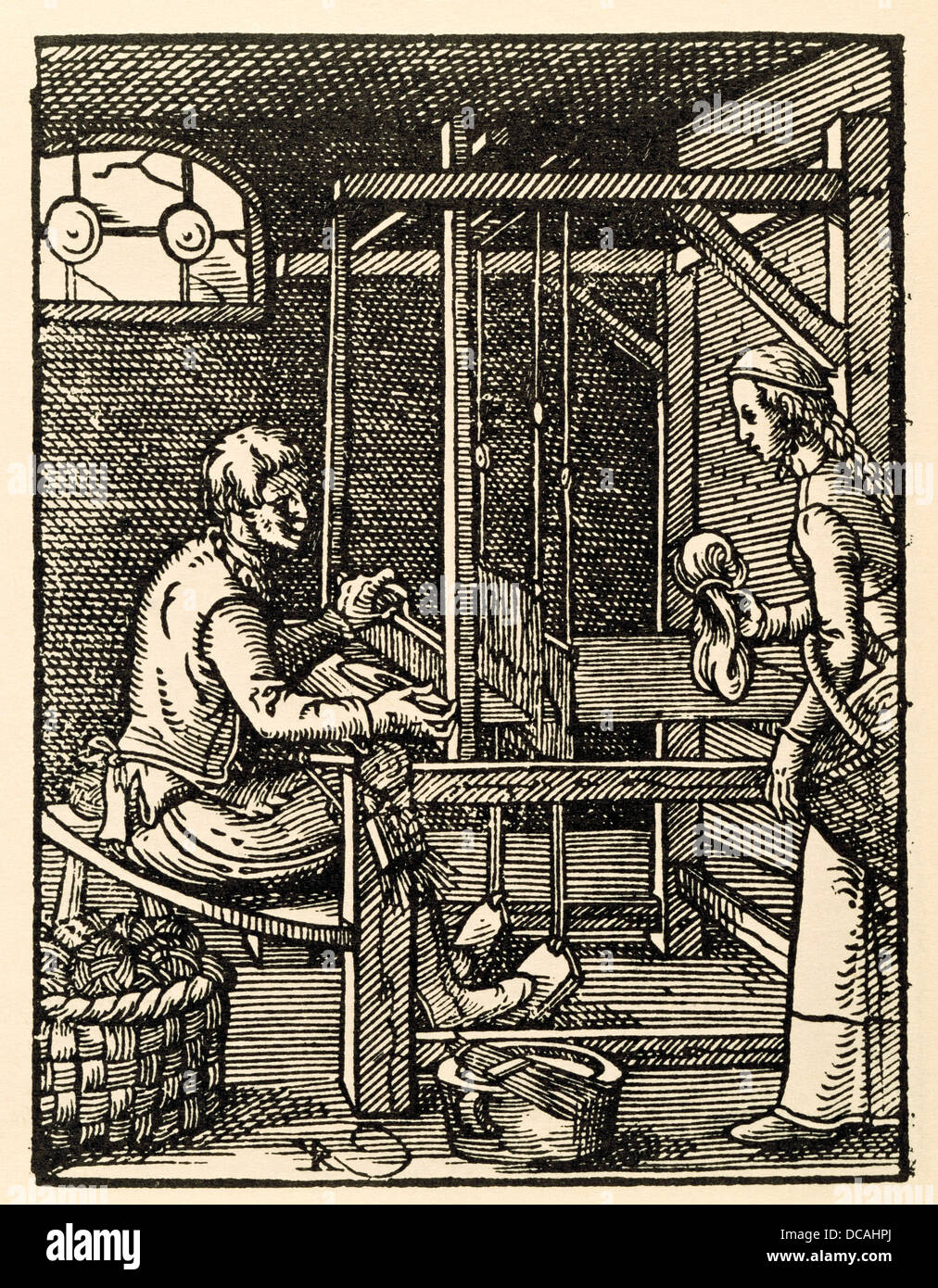 Weaver. Engraving by Jost Amman (1568 Stock Photo - Alamy