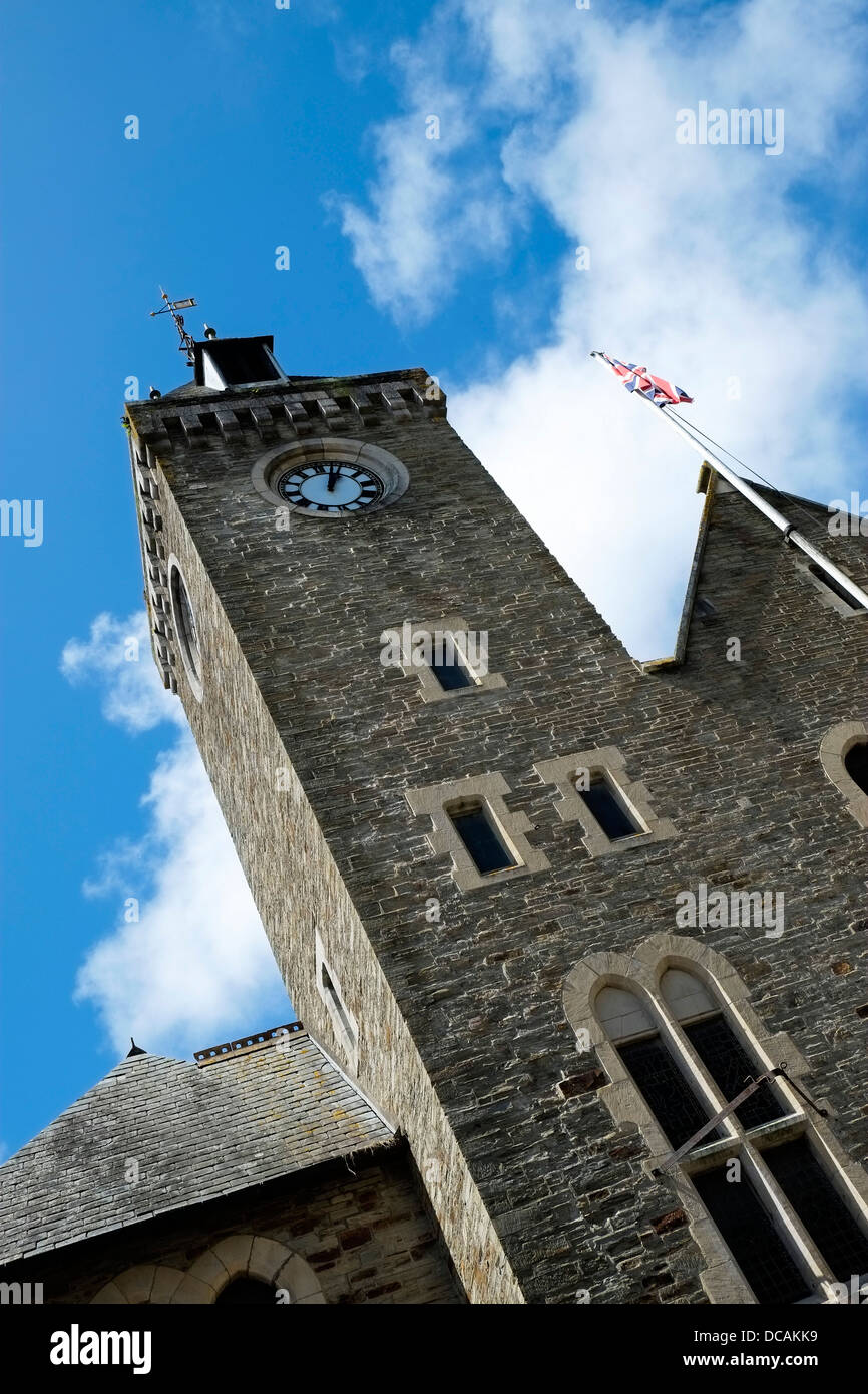 The clock tower on the historic Guildhall in Looe Stock Photo - Alamy