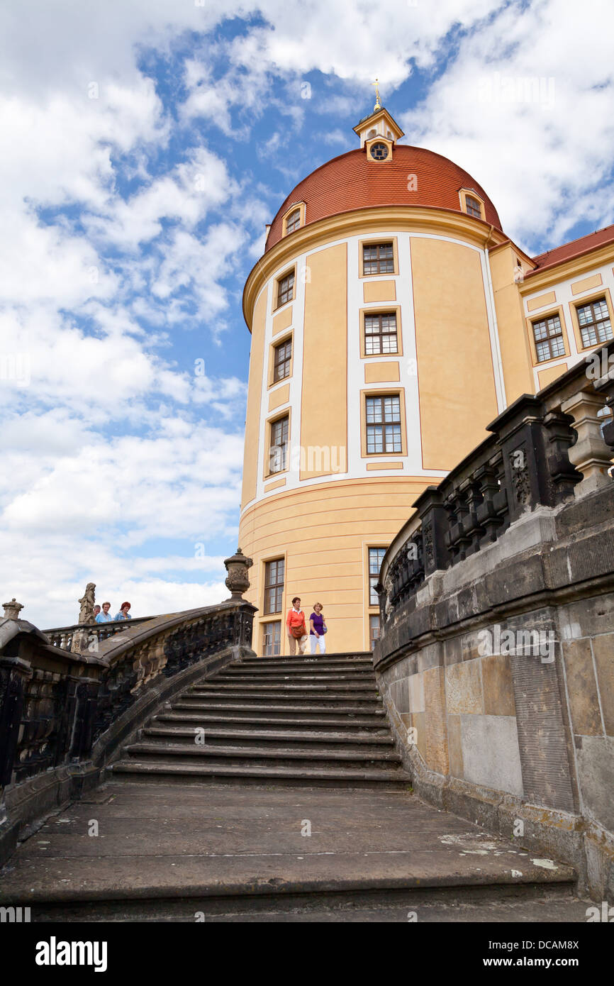 Moritzburg castle palace stairs on the east side - Saxonia, Germany ...