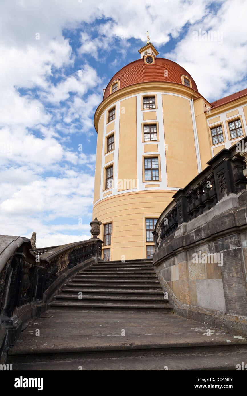 Moritzburg castle palace stairs on the east side - Saxonia, Germany ...