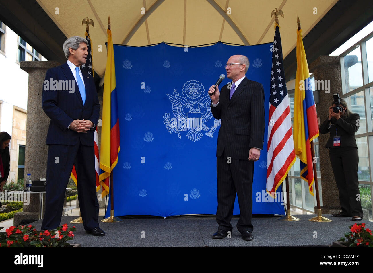 Ambassador McKinley Welcomes Secretary Kerry to Embassy Bogota Stock ...