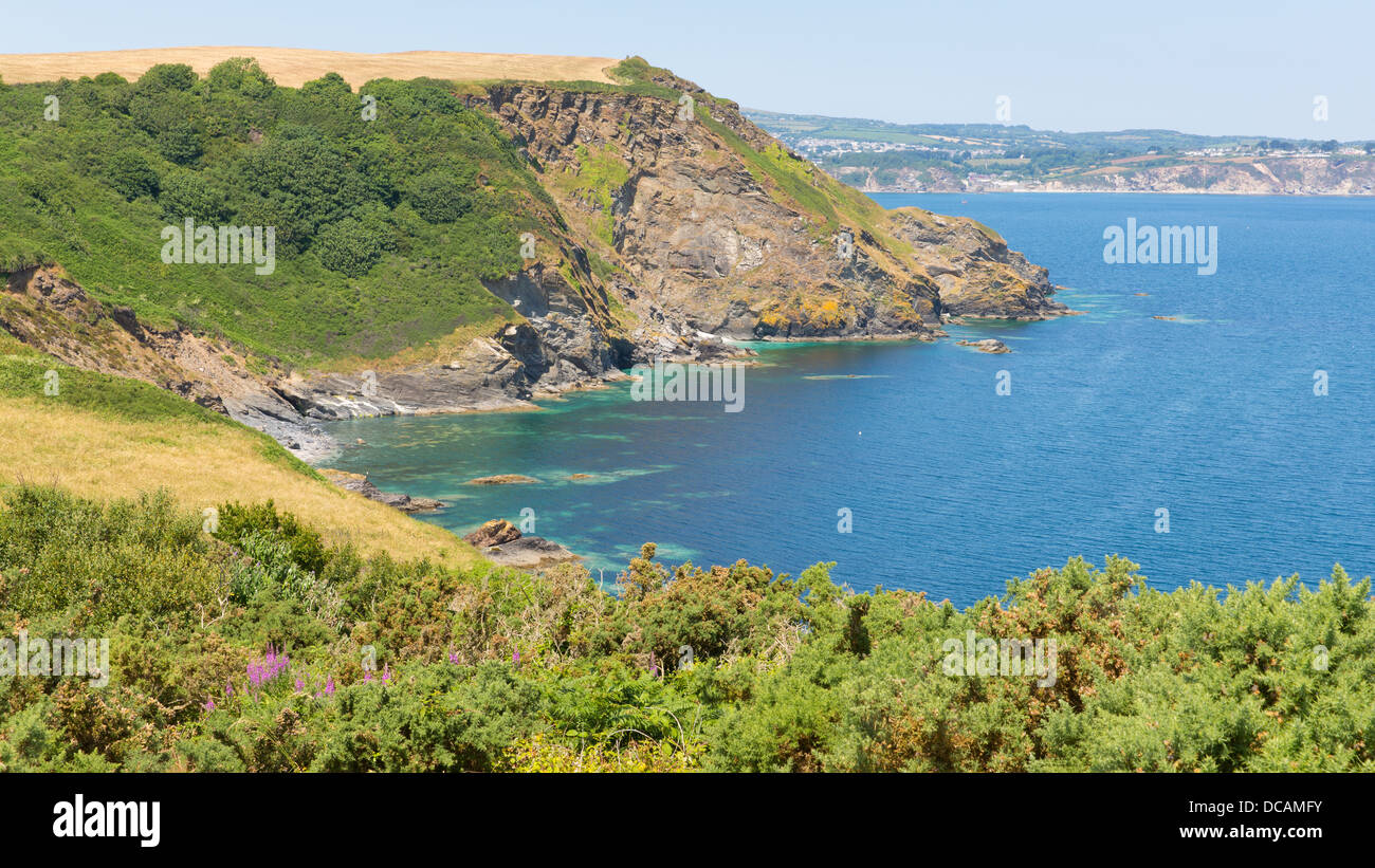 St Austell Bay Cornwall from Black Head headland near Trenarren between ...