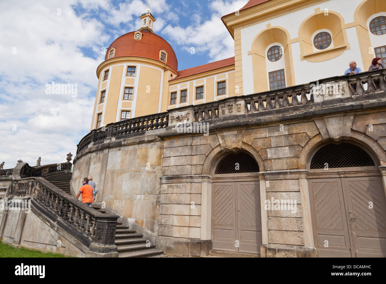 Moritzburg castle palace stairs on the east side - Saxonia, Germany ...
