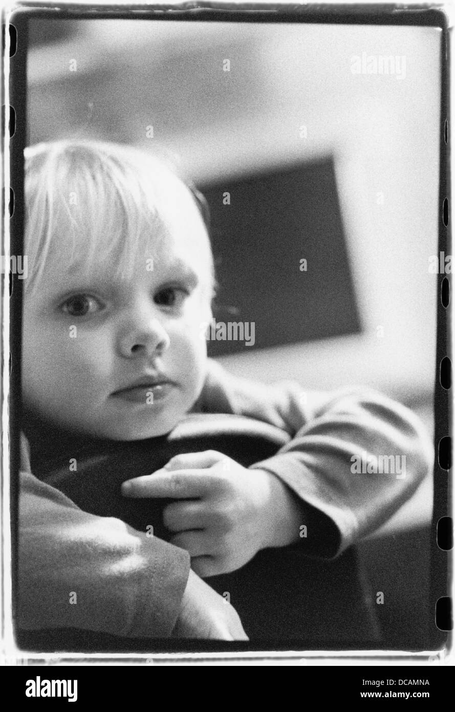 Child looking back screen Black and White Stock Photos & Images - Alamy