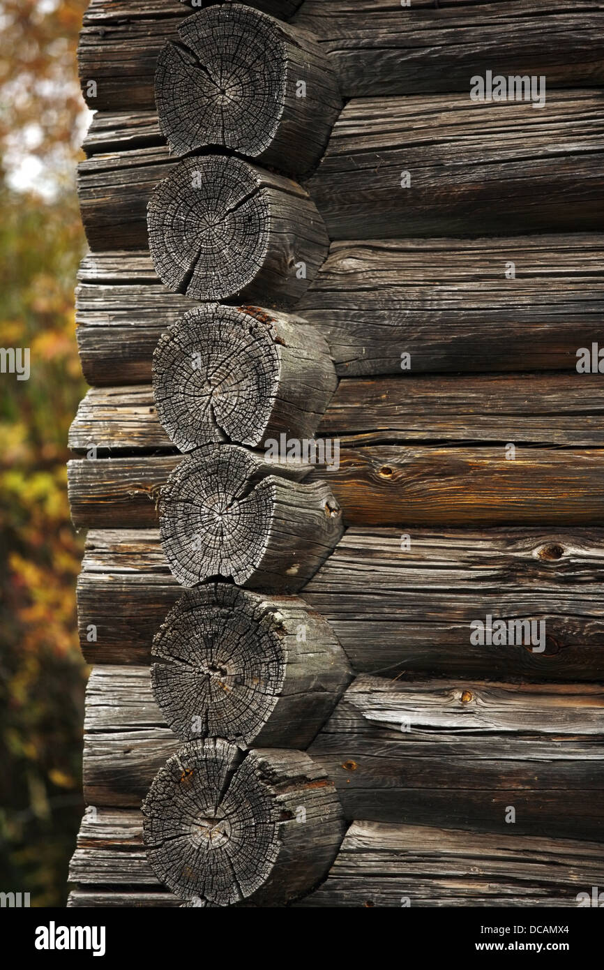 Wall from logs Stock Photo - Alamy