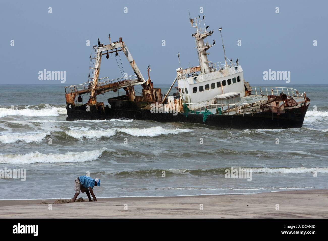 The wreck of the ship Zeila sits on the beach of Skeleton Coast ...