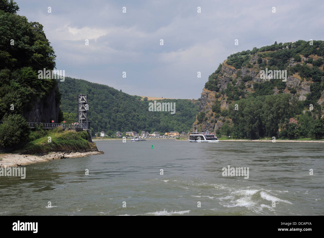 excursion boat and freighter on the middle Rhine Stock Photo - Alamy