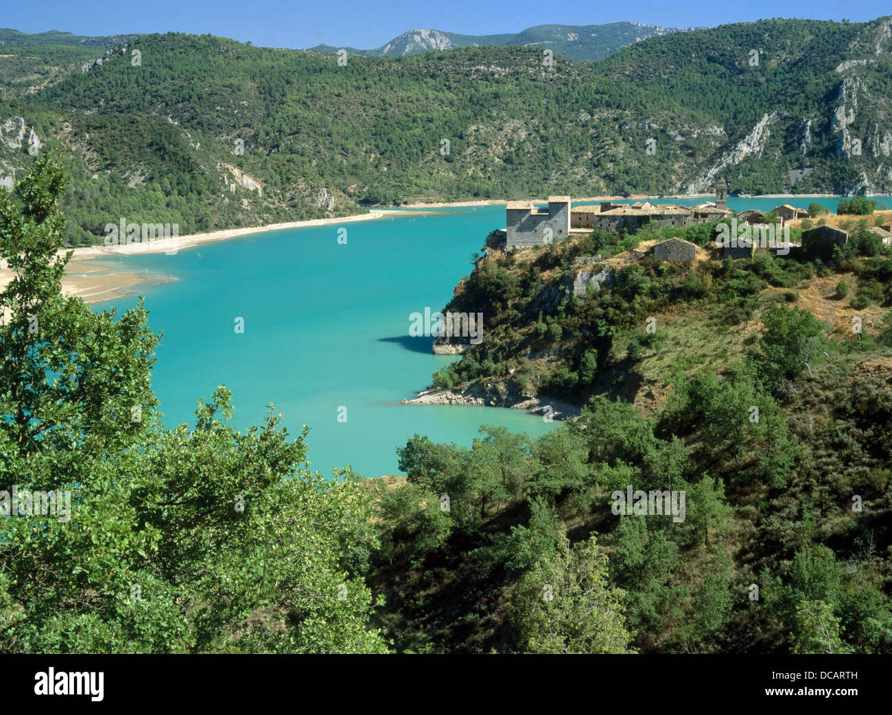 Liguerre de Cinca Village and ´El Grado´ Reservoir. Huesca province ...