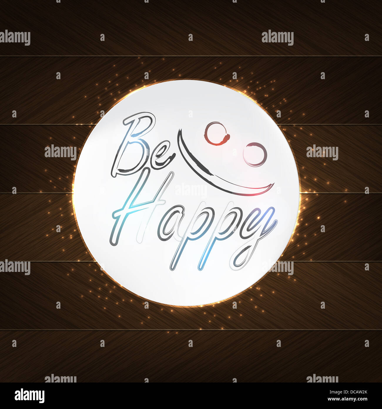 Be Happy Typography - wood background in retro style with smile face ...