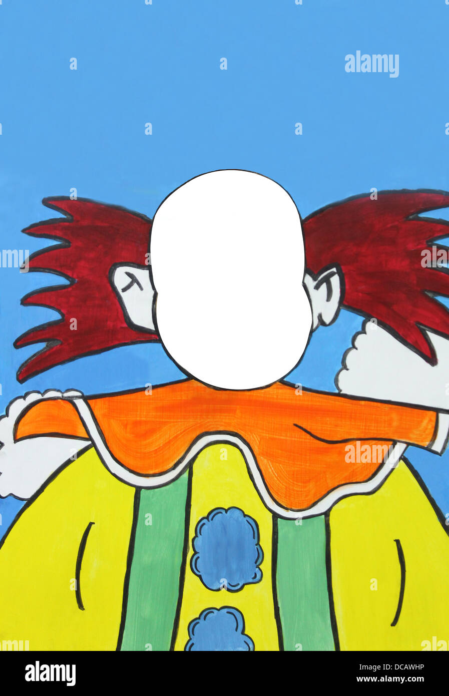 Abstract background of colorful painted clown with blank face and copy ...