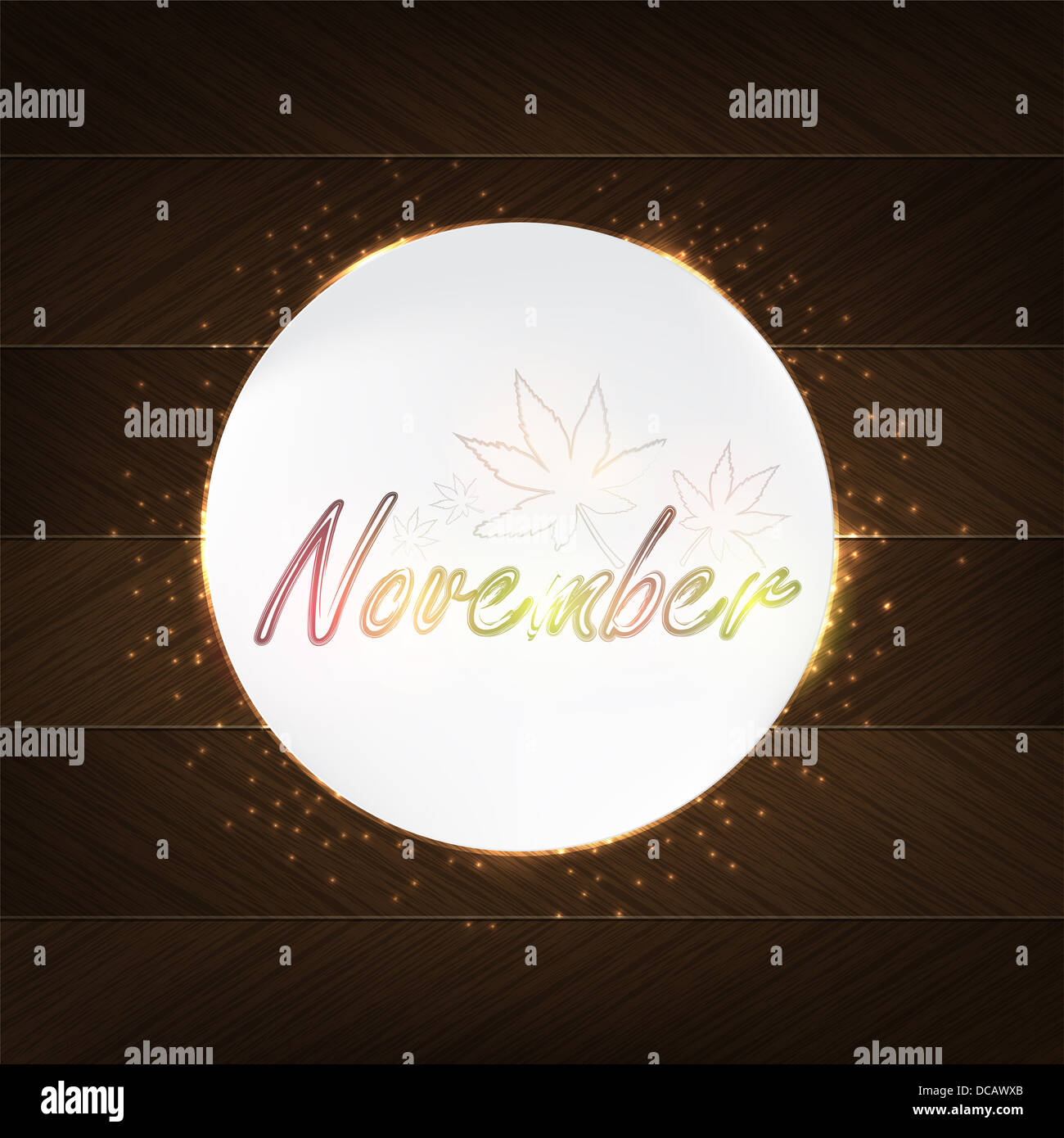November Typography - background in retro style with leafs and label ...
