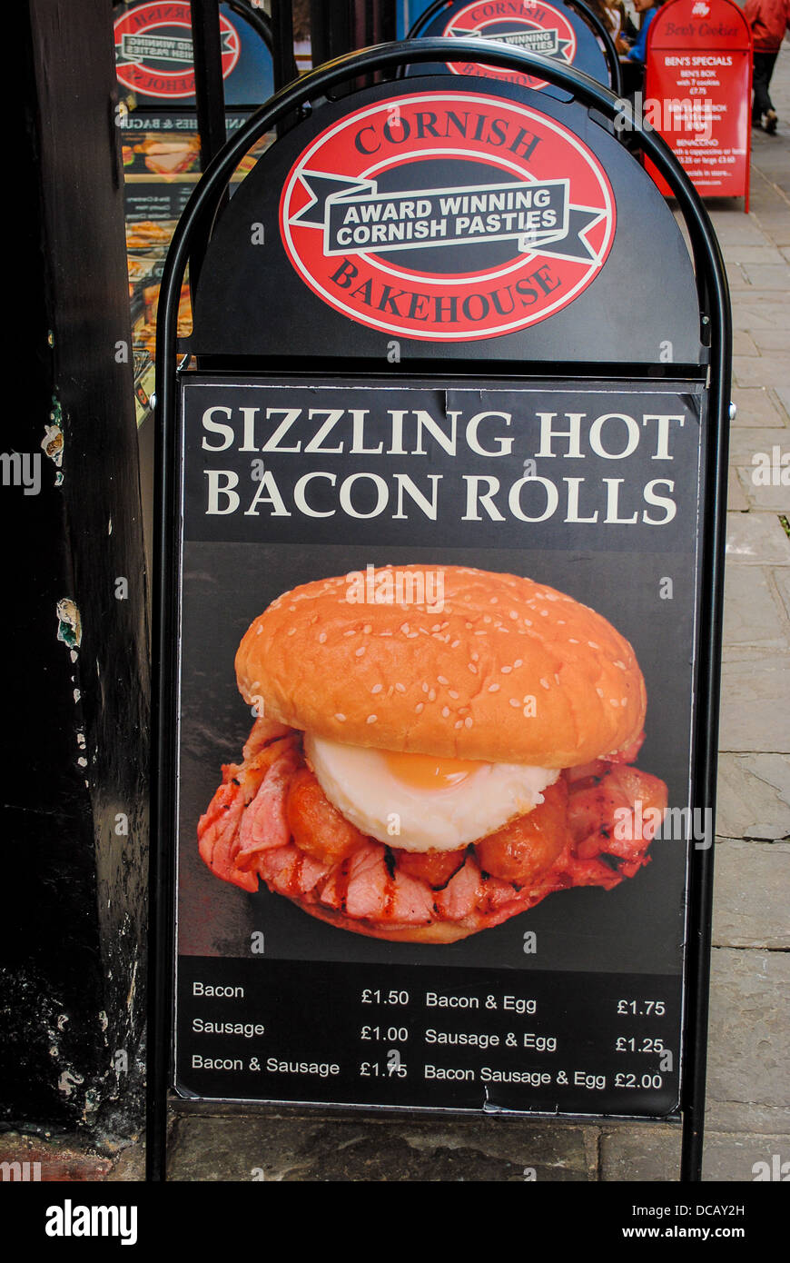 Sizzling hot bacon roll sign Stock Photo - Alamy Sizzling hot bacon roll sign Stock Photo - Alamy