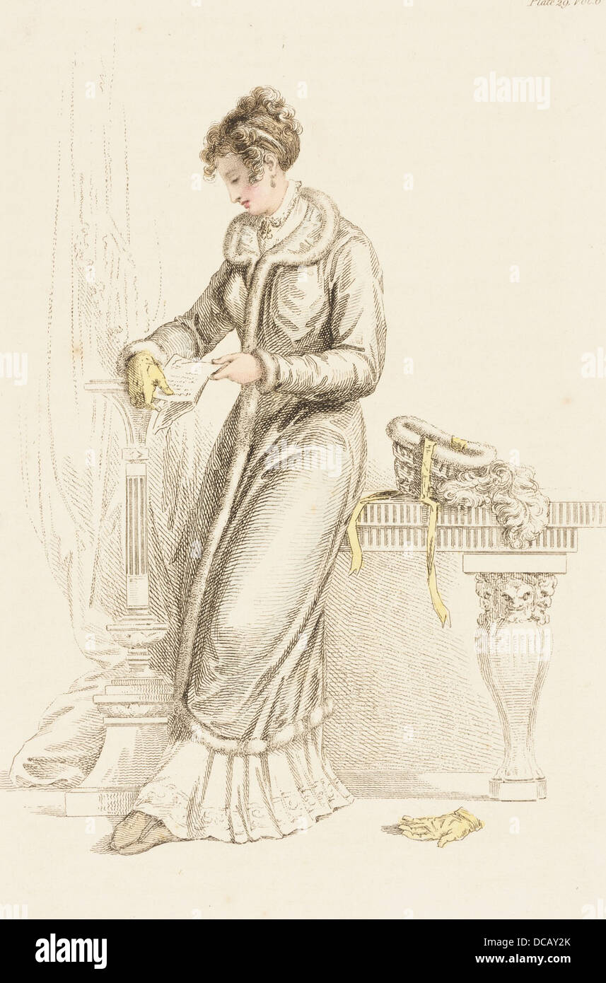This fashion plate depicts a late 19th-century carriage dress ...