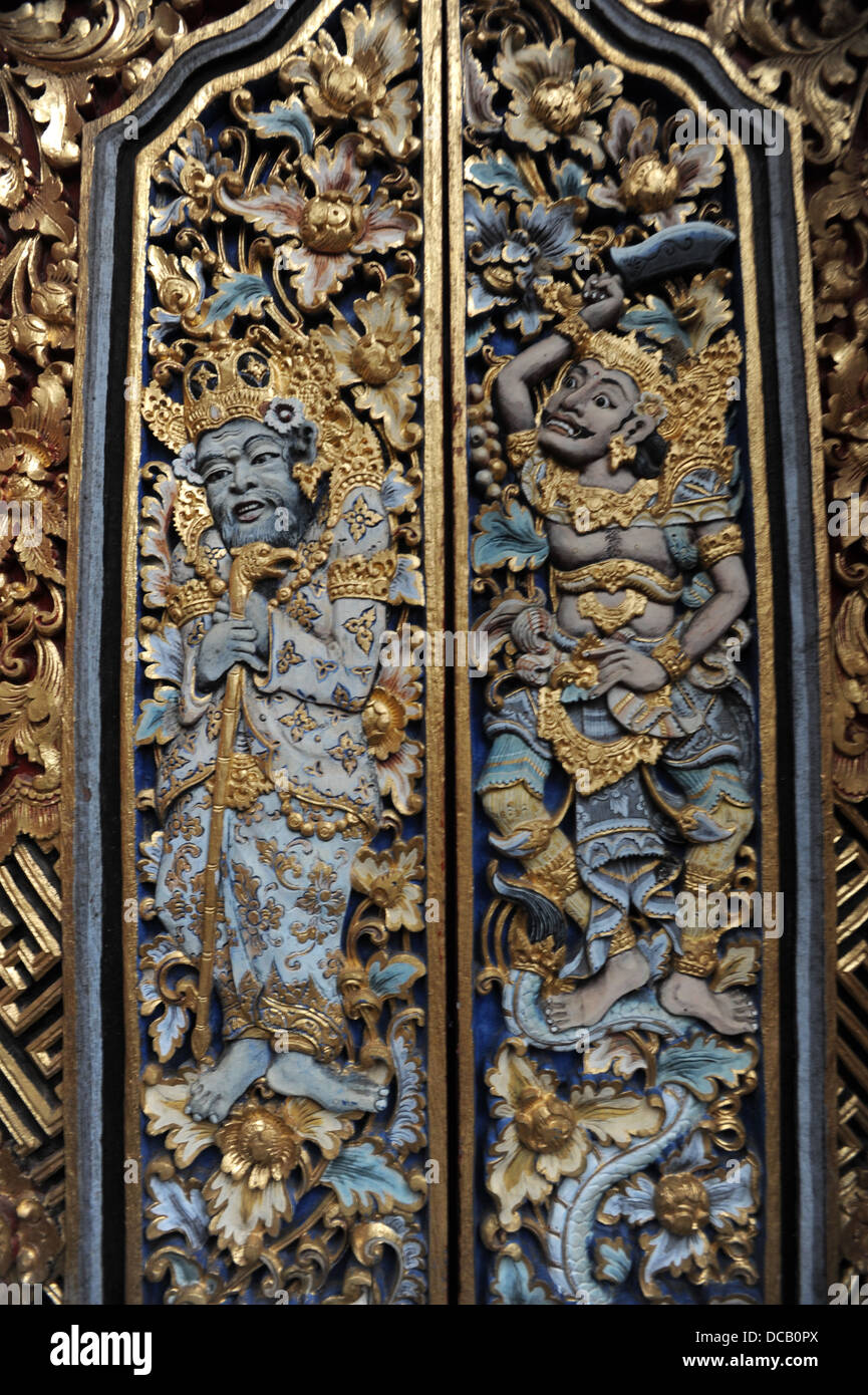 Decorations on a door of the temple on Monkey forest at Ubud, Bali ...