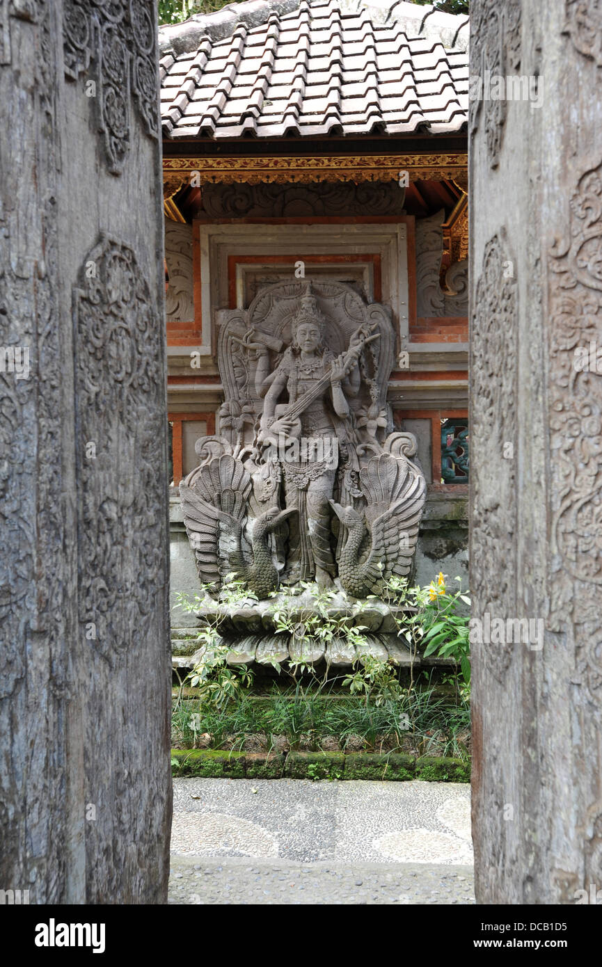 Sculpture at the temple of Dalem at Ubud on the island of Bali ...