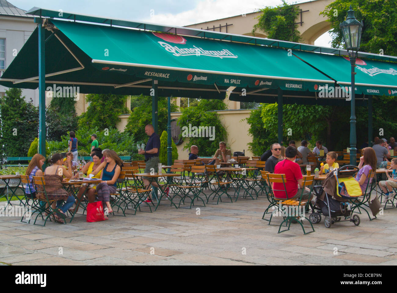Bar terrace Pilsner Urquell brewery factory Plzen Czech Republic Europe ...