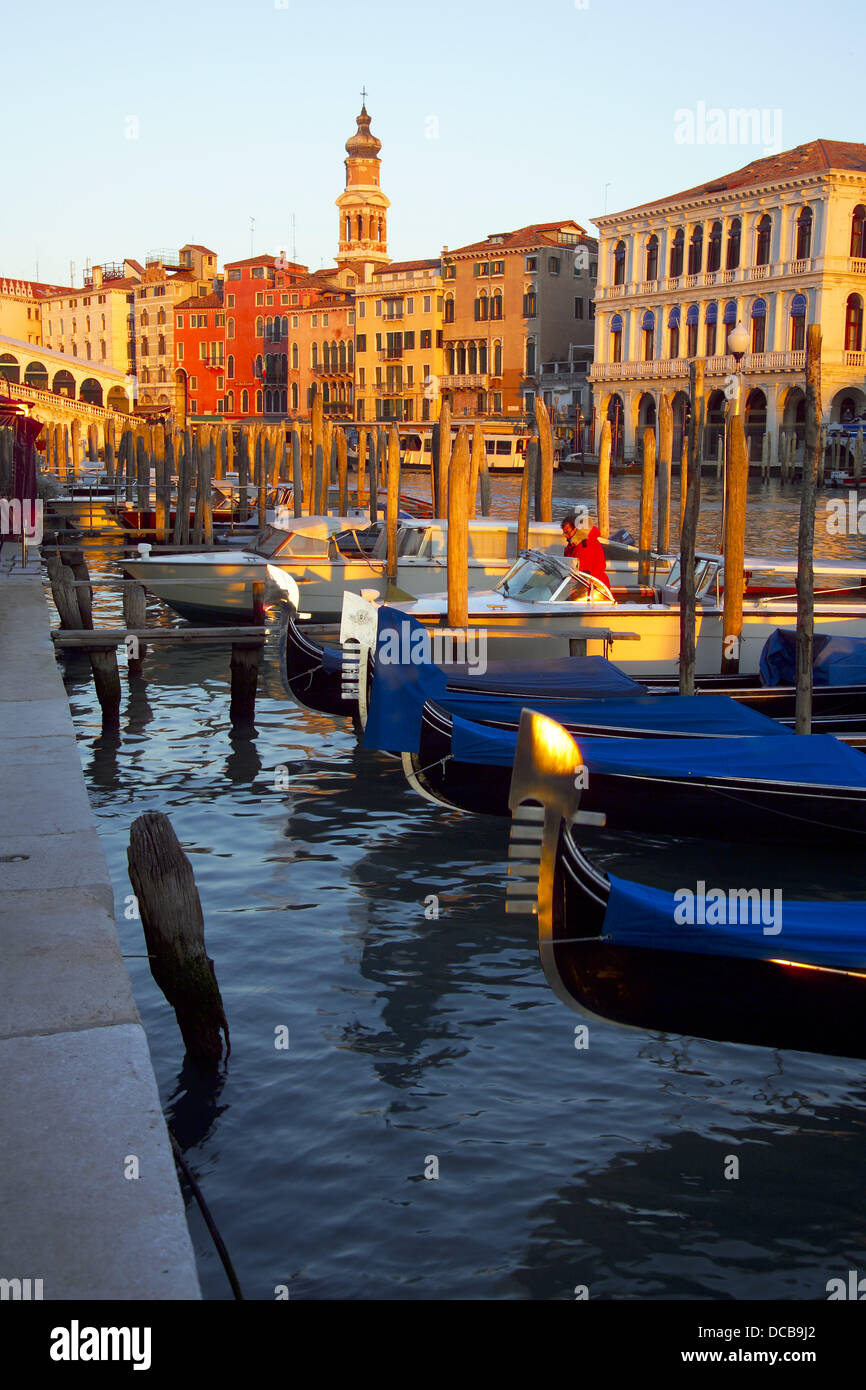 Grand Canal, Rialto Bridge and gondolas. Venice. Italy Stock Photo - Alamy