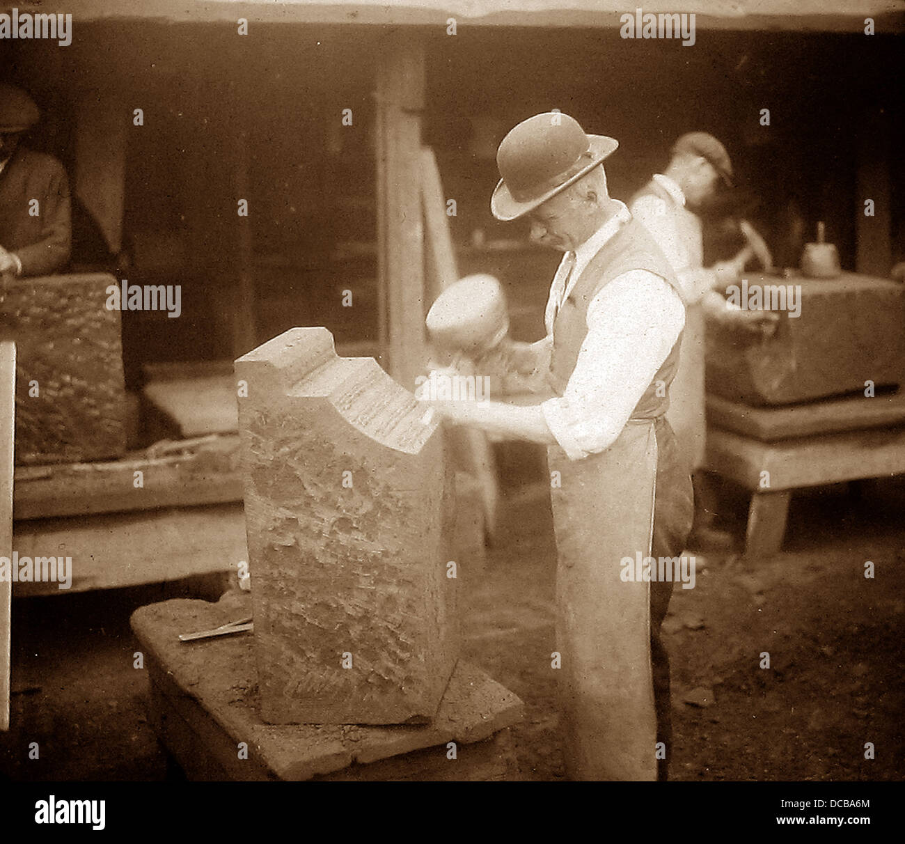 Liverpool Cathedral Stone Masons early 1900s Stock Photo - Alamy