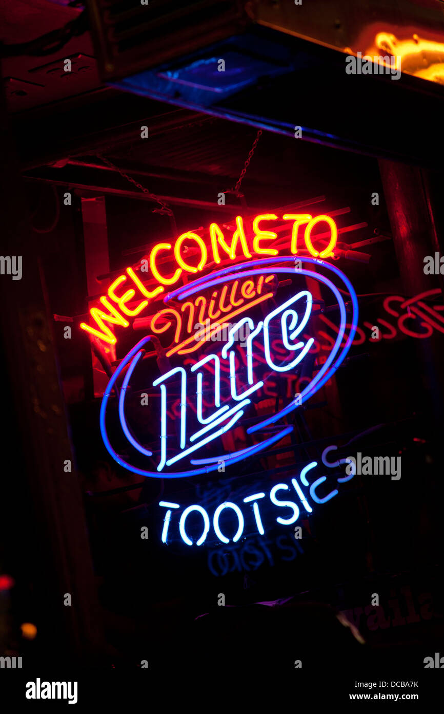 Neon bar signs at night on Main Street in Nashville Tennessee Stock ...
