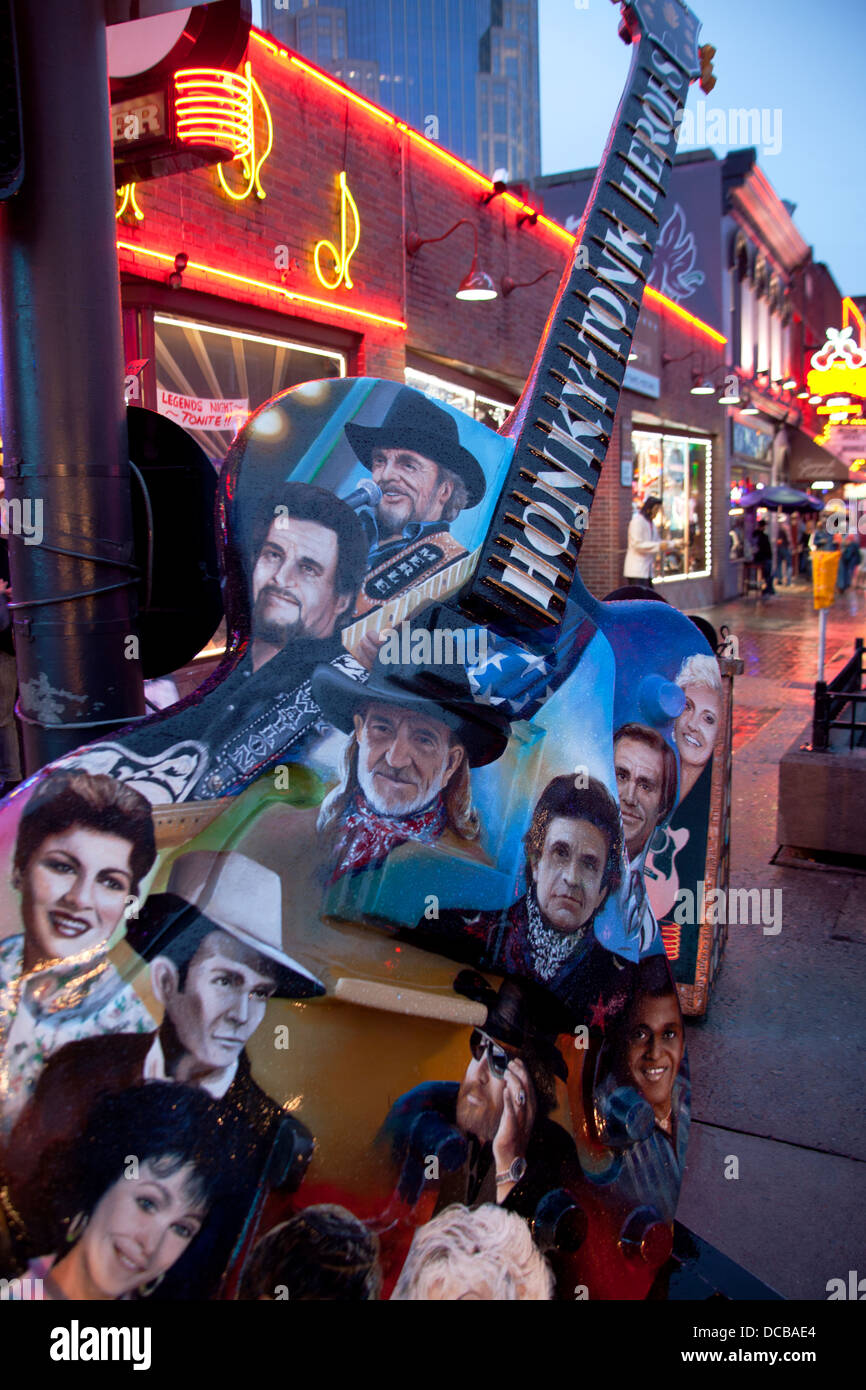 Honky Tonk Heroes painted on a large guitar monument on Broadway in ...