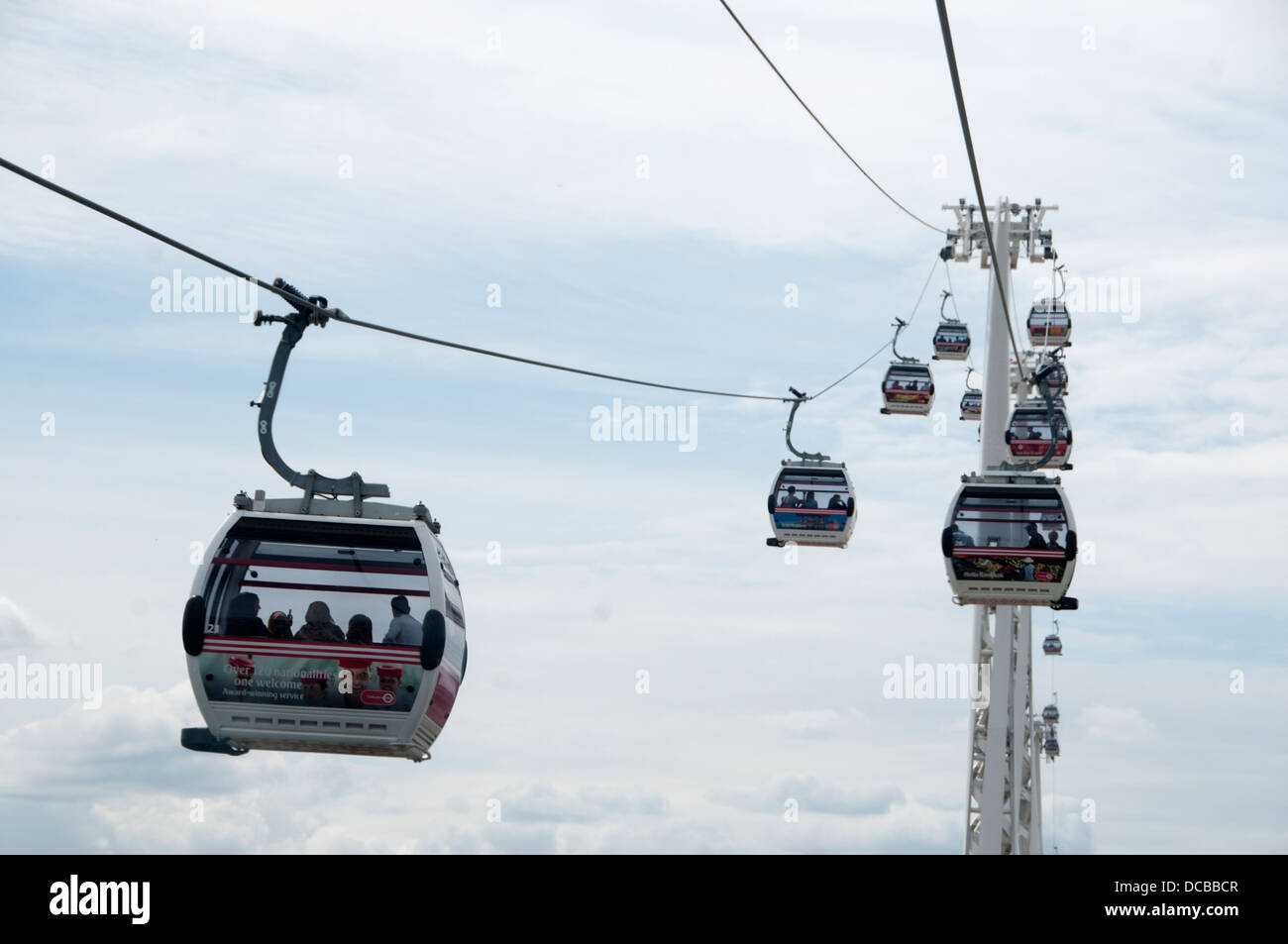 North Greenwich. 'Emirates airline', cable car across the Thames Stock ...