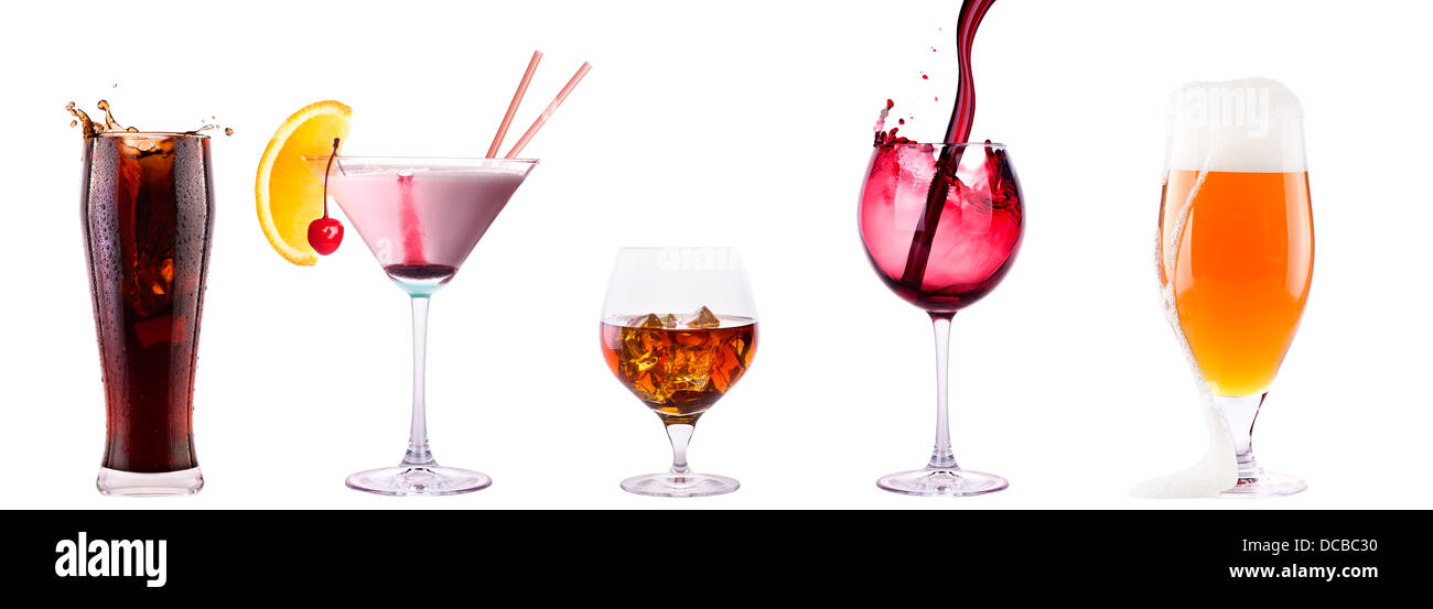 Set of different alcoholic drinks and cocktails - soda,cocktail,whiskey ...