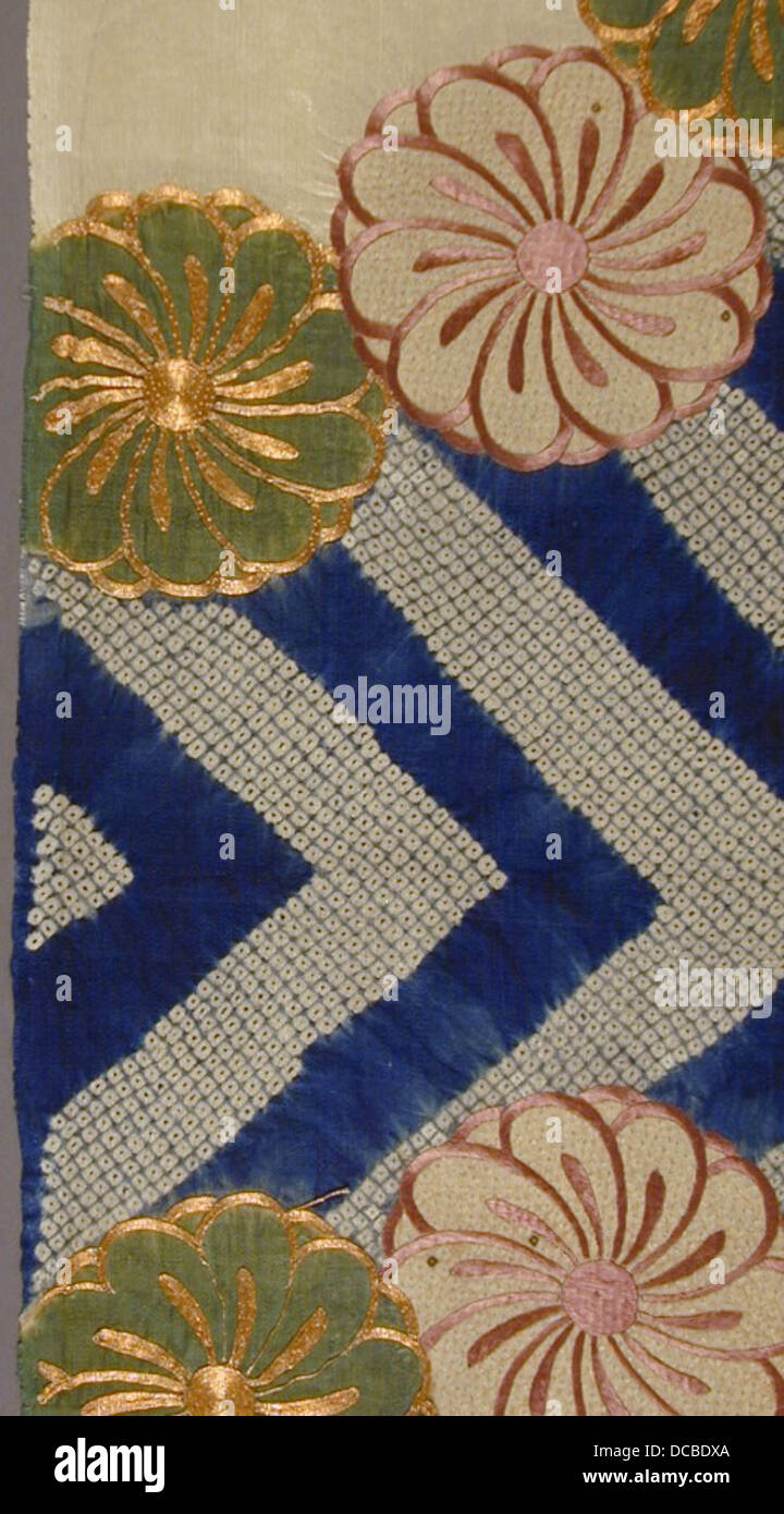 Fragment of a Kimono (Kosode) with Design of Chrysanthemums and Chevron ...