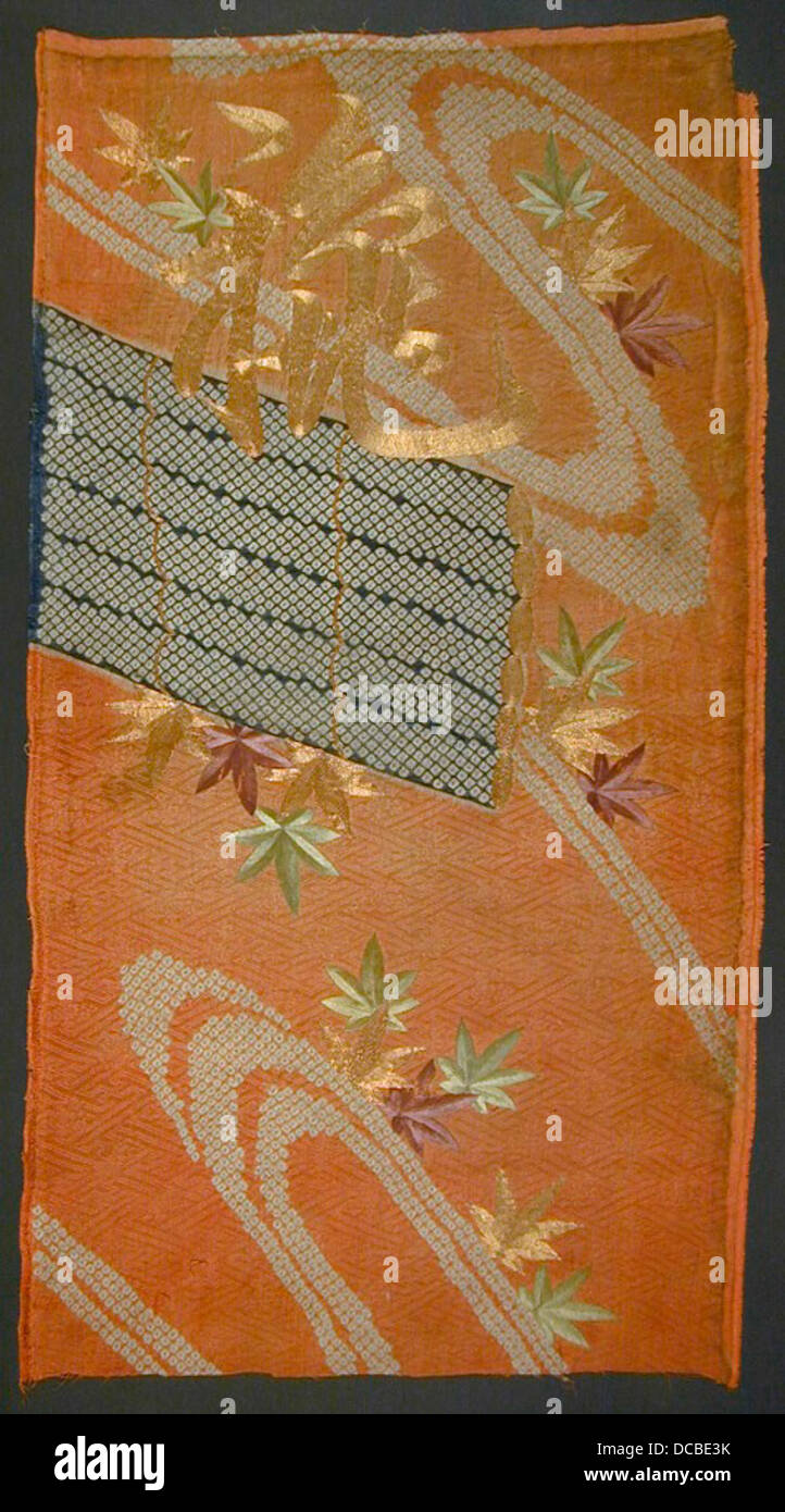 This fragment of a kimono (kosode) showcases intricate designs of maple ...