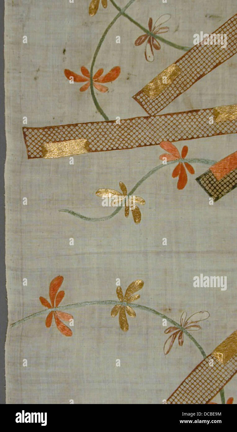 This fragment of a Japanese kosode features intricate designs of ...