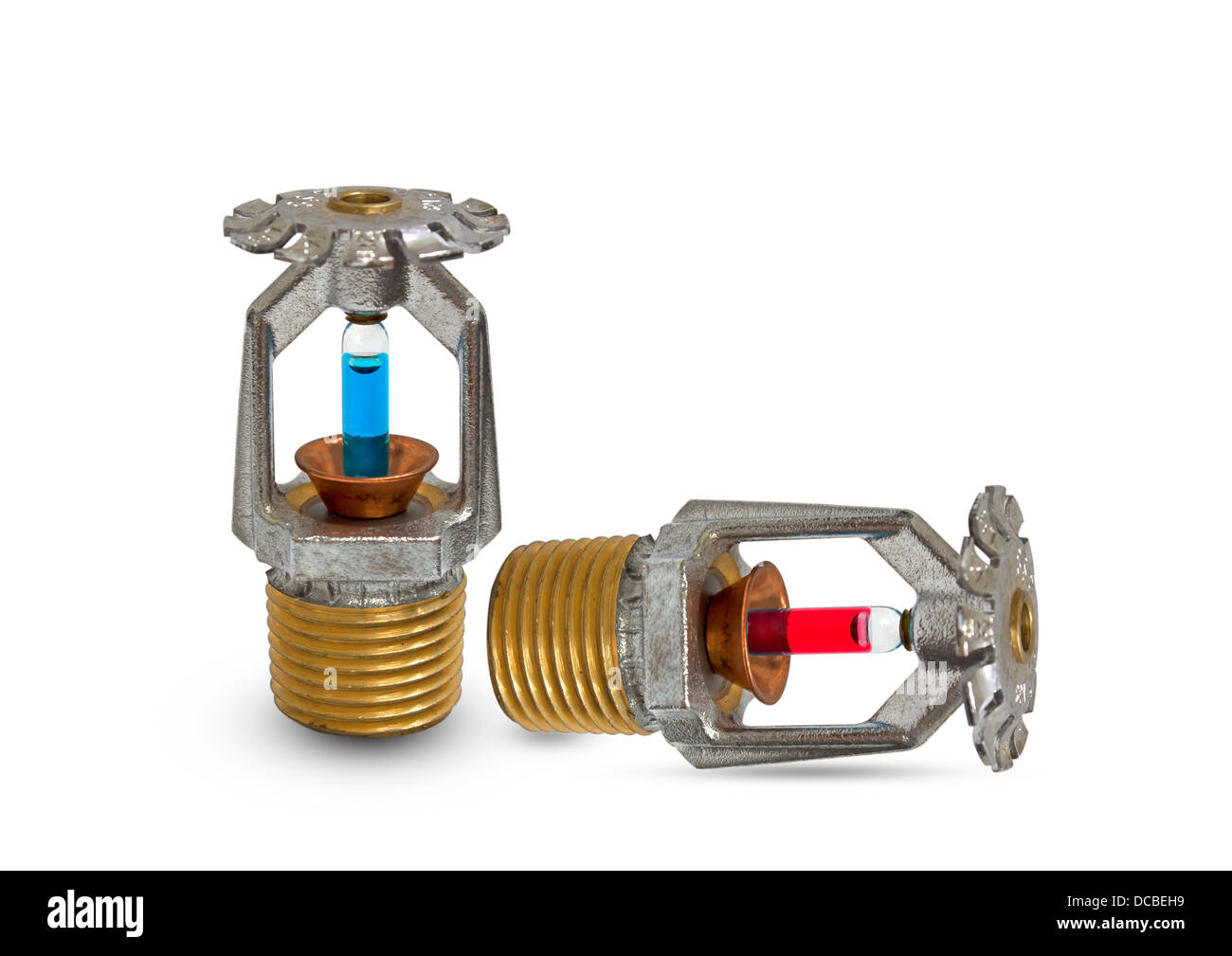 two glass filled sprinkler heads over a white background Stock Photo ...