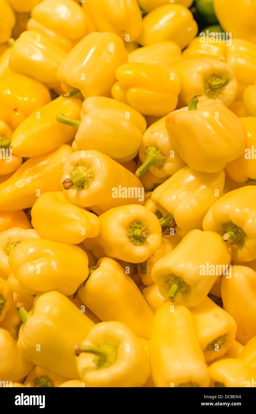 Lots of yellow bright paprika closeup view Stock Photo - Alamy