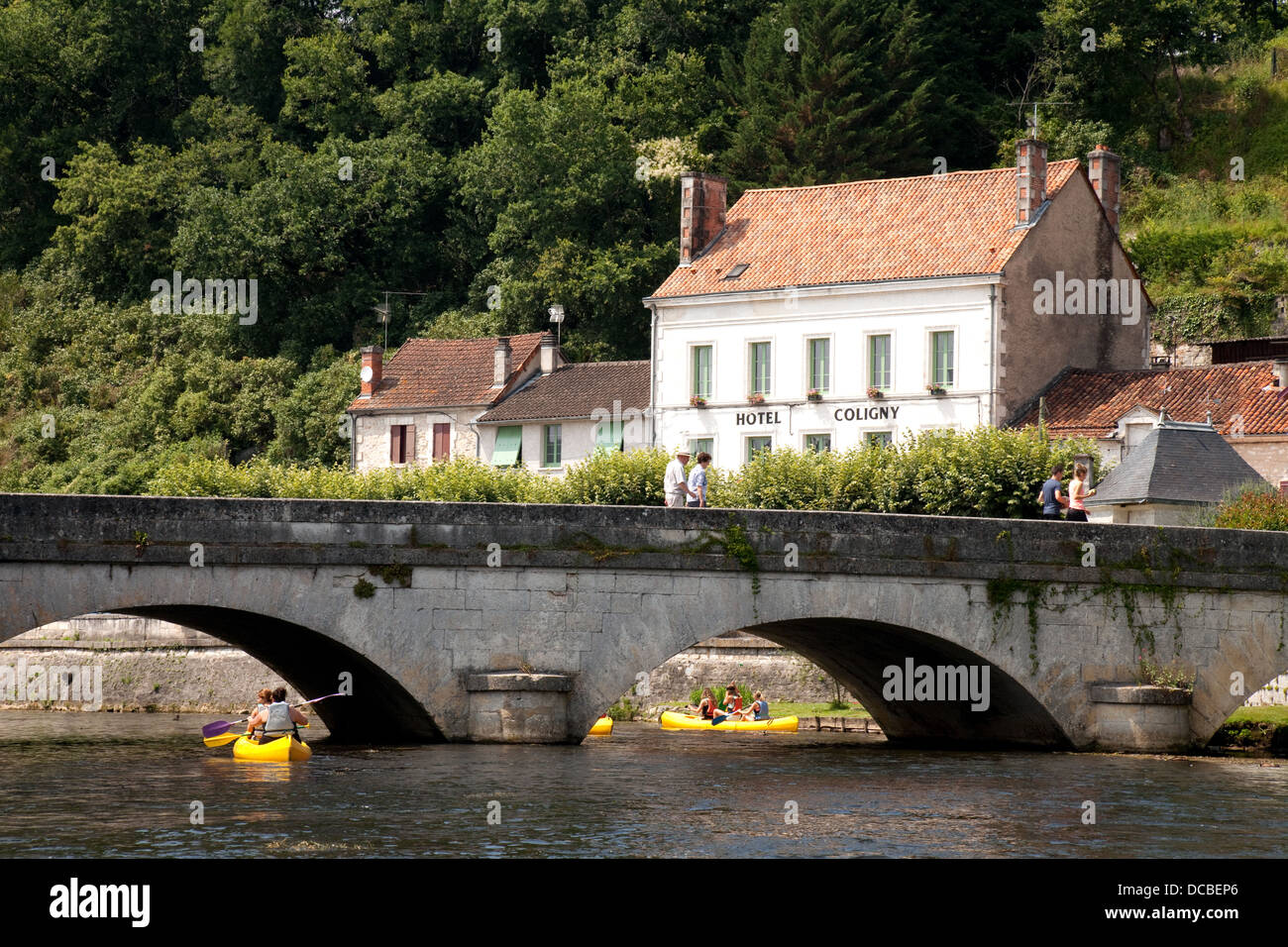 Canoes on the river Dronne at Brantome, the Dordogne, France Europe ...