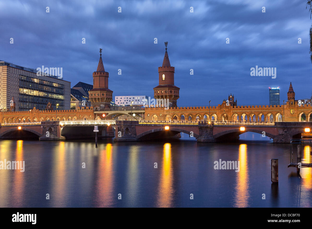 Oberbaumbrucke,Oberbaum Bridge at night,Friedrichshain district,Berlin ...