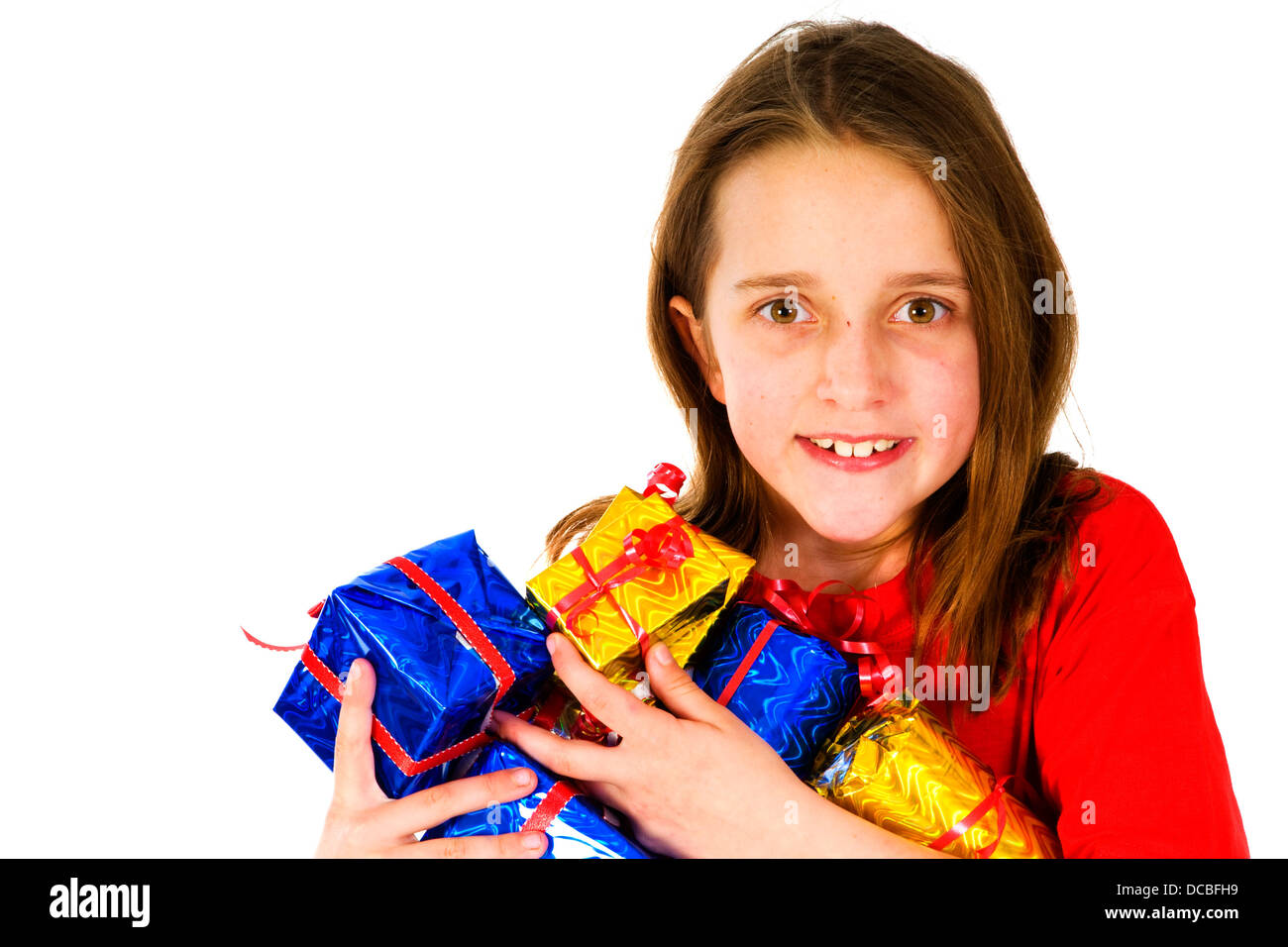 Happy kid with parcels hi-res stock photography and images - Alamy